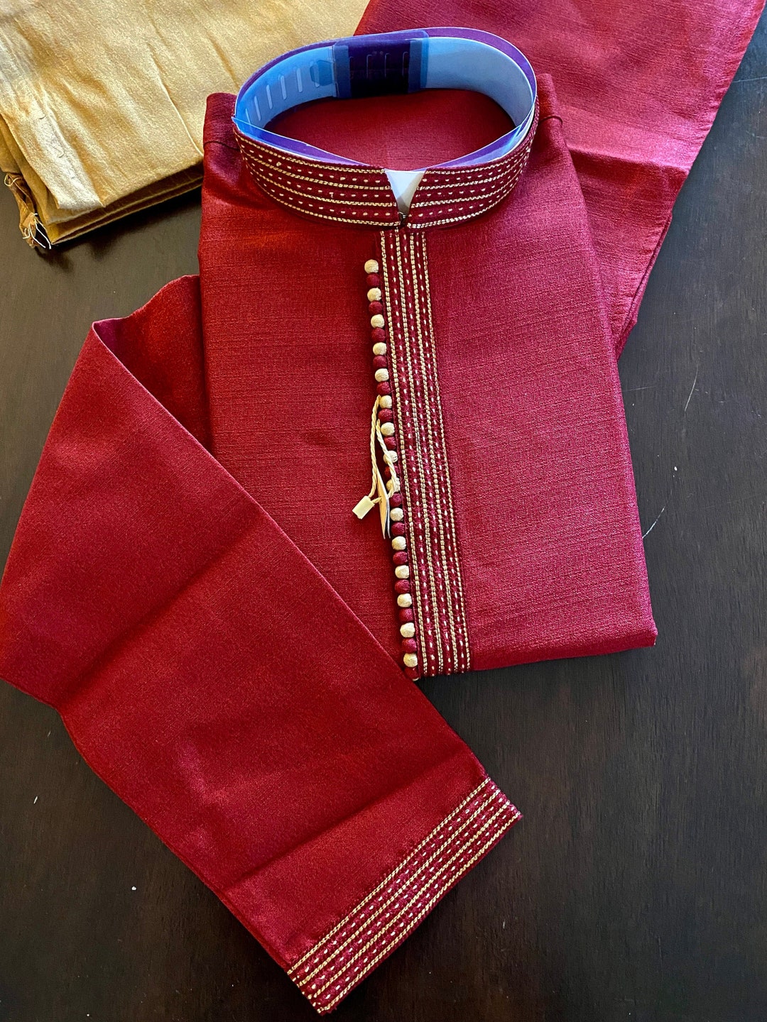 Size 38 | Raw Silk Dark Maroon Indian Men Kurta Pajama | Mens Ethnic ...