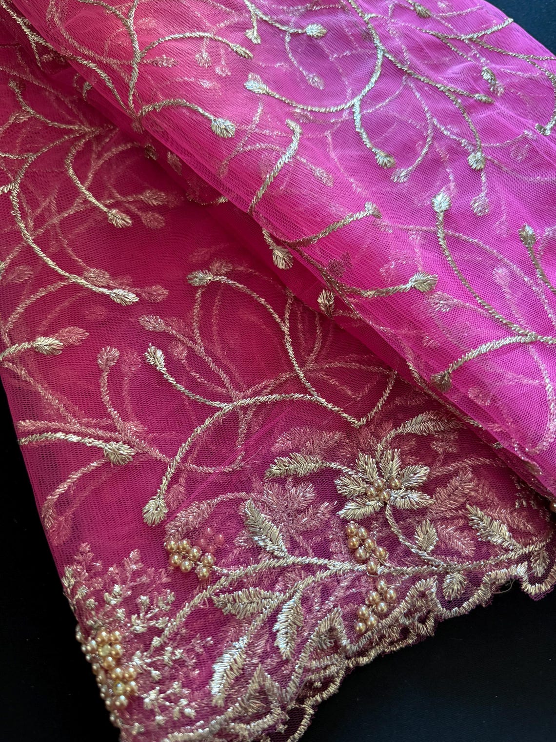 Light Hot Pink Soft Net Dupatta With Heavy Embroidery, Pearl and Zari ...