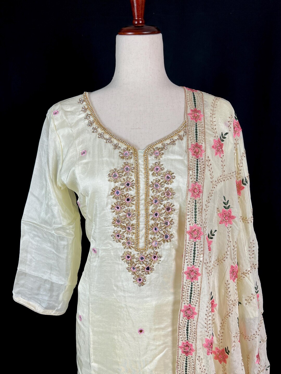 Pastel Yellow Color Salwar Kameez With Dupatta | Embroidery, Mirror and ...
