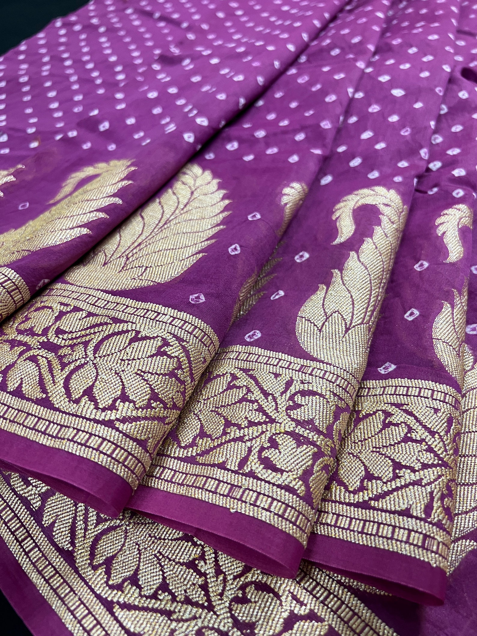 Purple Color Bandhej Saree | Banarasi Semi Dupion Silk With Work Muted ...
