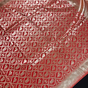 Gorgeous Peach Color Traditional Banarasi Silk Handloom Saree With ...