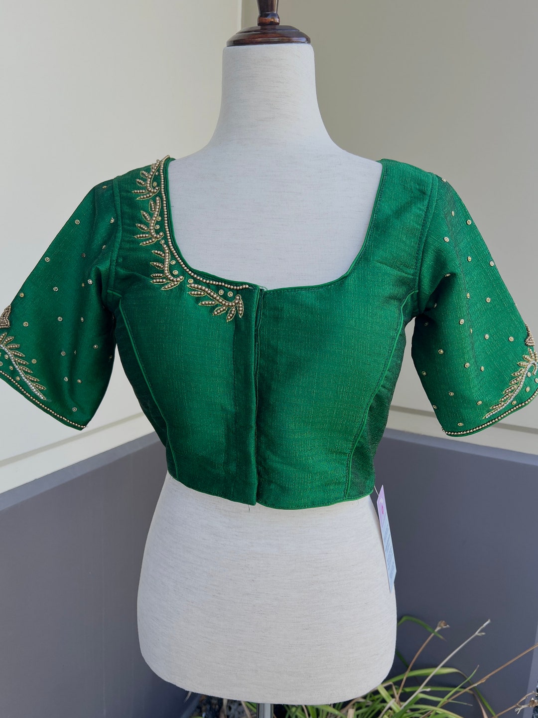 Bottle Green Raw Silk Ready to Wear Blouse | Handwork Blouses | Padded ...