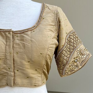 Light Gold Color Raw Silk Ready to Wear Blouse | Handwork Blouses ...