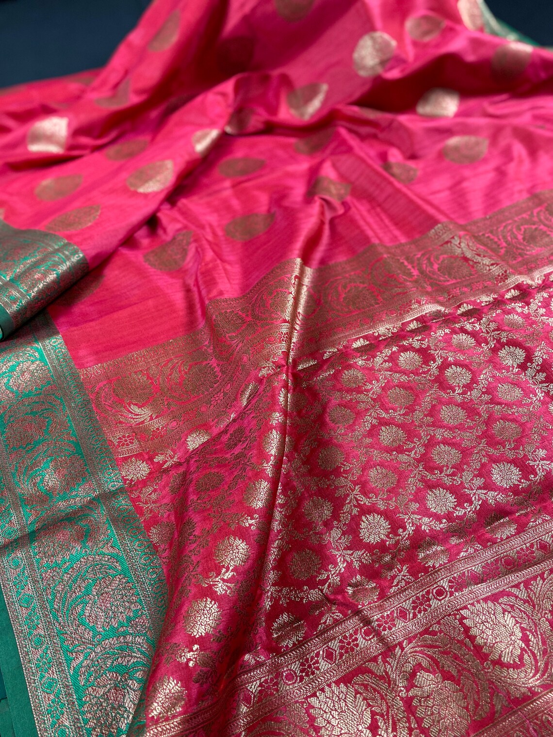 Magenta with Green Combination Semi-Tussar Silk Saree With | Etsy