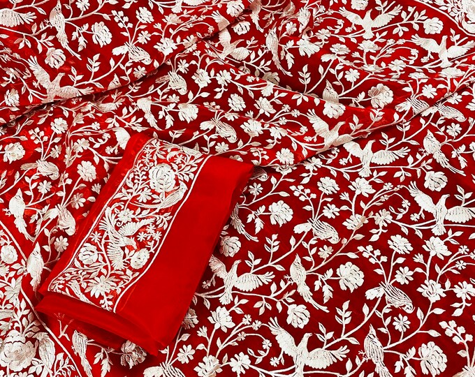 Red Parsi Gara Pure Kora Organza Saree Parsi Gara Saree Red Color Saree ...