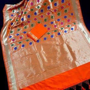 Orange Color Morpankh Saree Traditional Banarasi Silk Handloom Saree ...