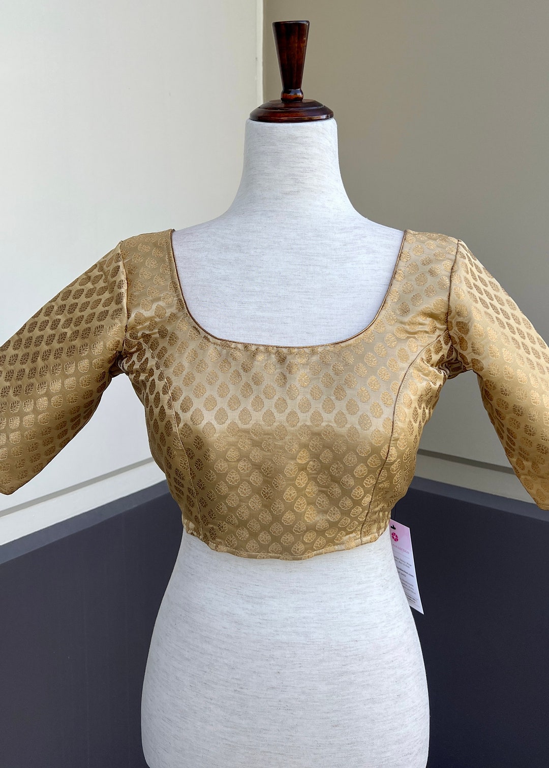 Gold Readymade Blouse With Gold Buttis in Pure Banarasi Silk | Ready to ...
