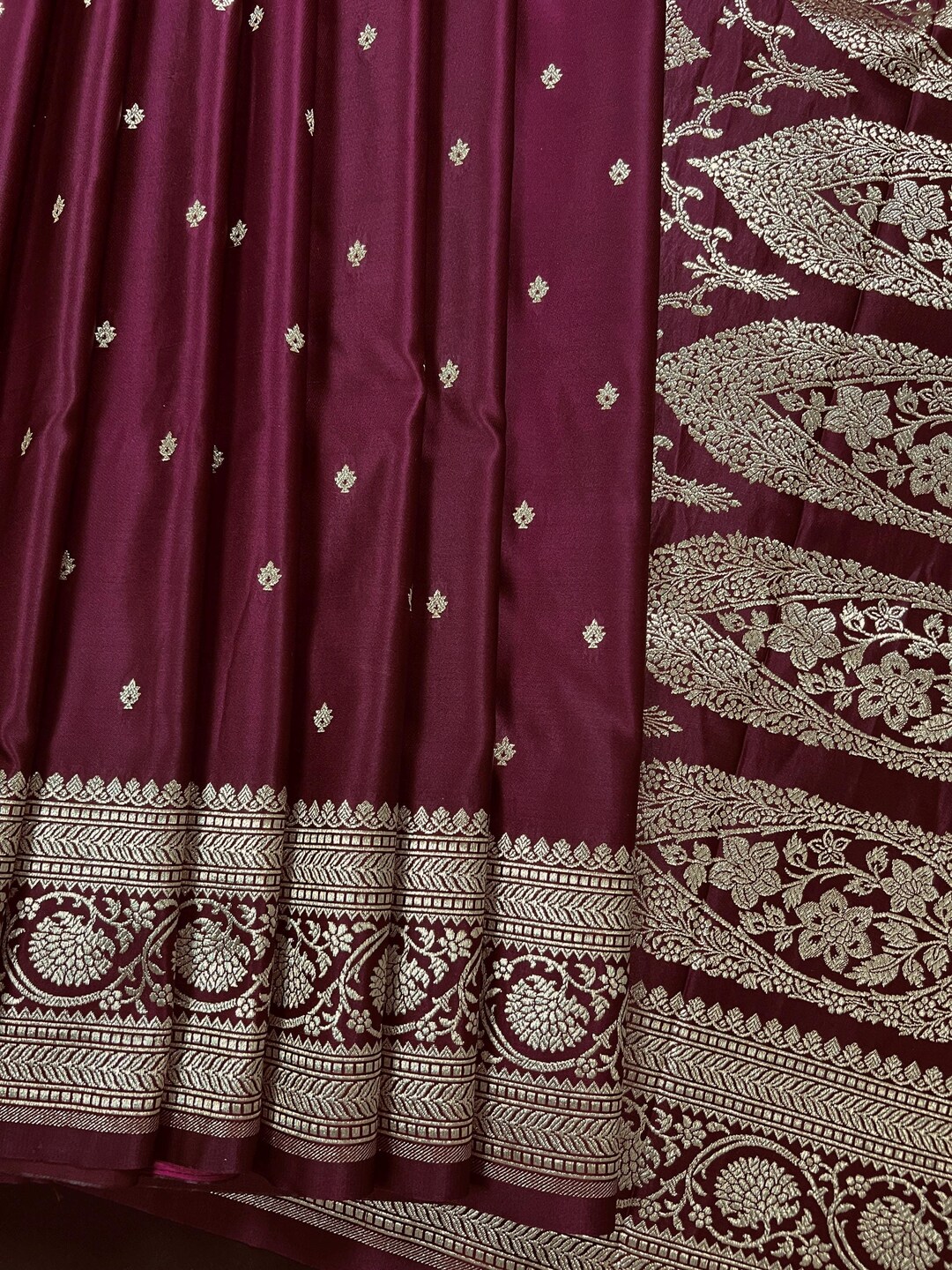 Wine Color Mashru Silk Handloom Saree With Gold Zari Weave | Banarasi ...