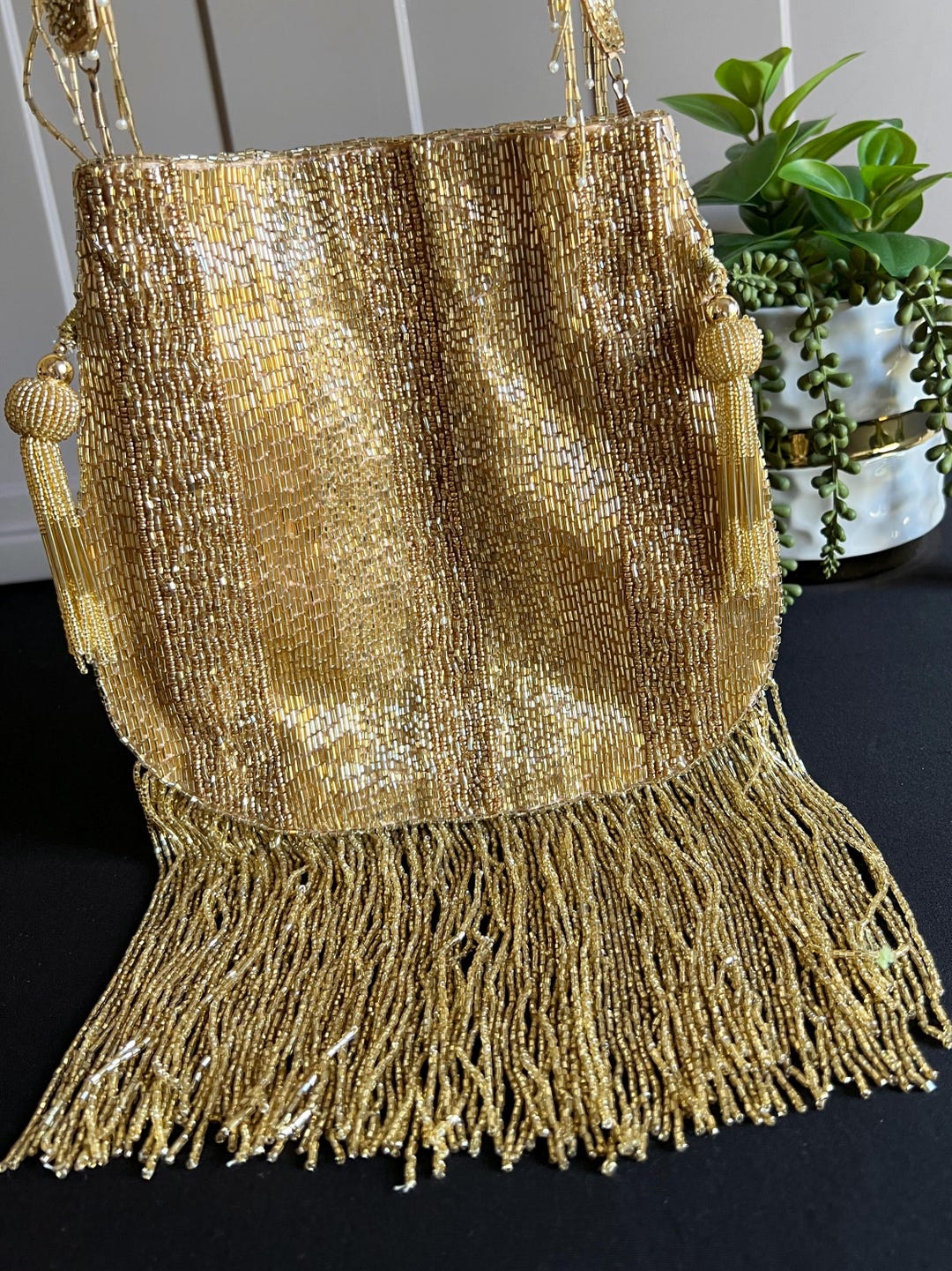 Gold Color Embellished Sequin Handbag With Long Strings | Bags for ...