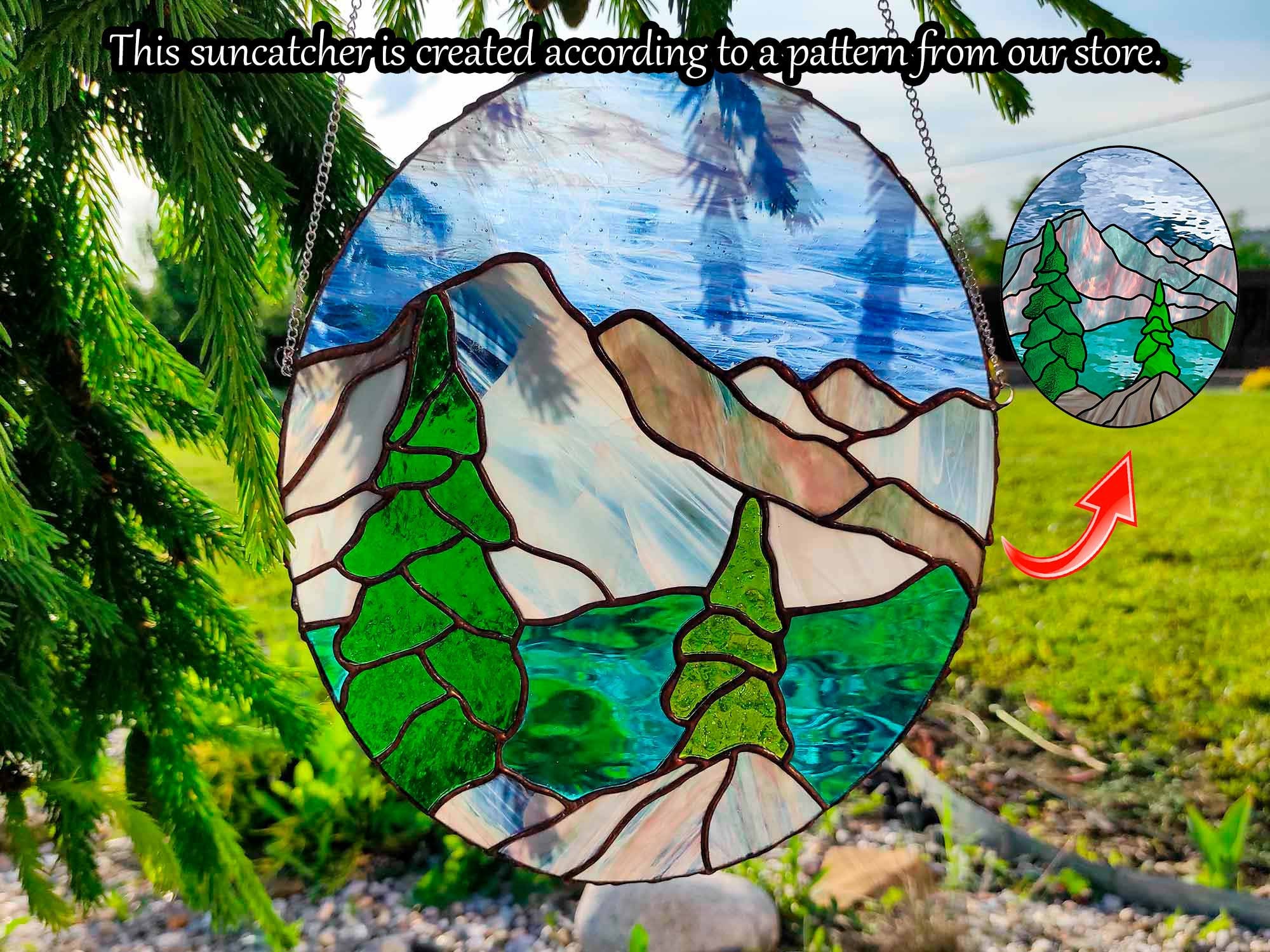Mountain Stained glass Stained glass pattern Mountains | Etsy