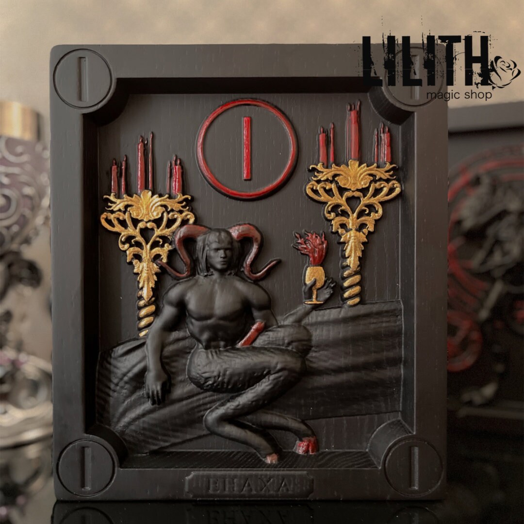Lust Demon Yenakha Wooden Icon For Black Magick Lovelust Spells Etsy