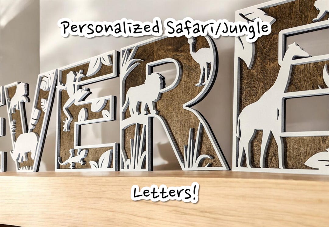 Safari Themed Kids Name Sign, Jungle Animals Nursery Room Sign ...