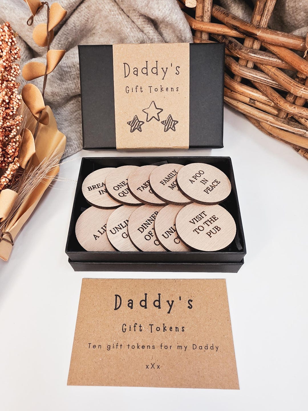 Personalised Wooden Daddy Gift Tokens: Birthday Keepsake Fathers Day ...
