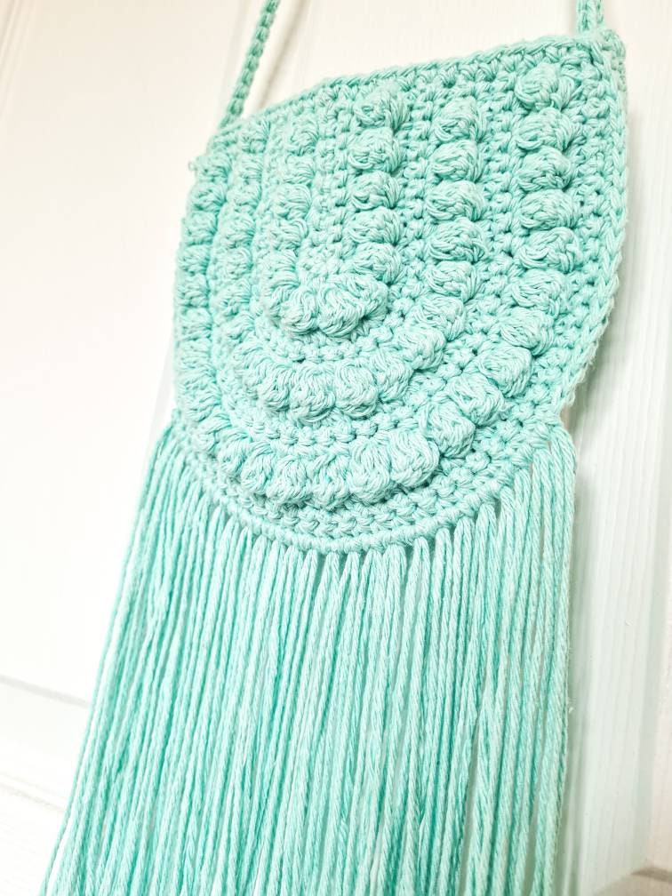 Childs Crochet Boho Hippie Inspired Shoulder Bag in Mint Green - Etsy UK