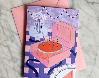 Custom Hand-drawn Birthday Cake Card - Etsy