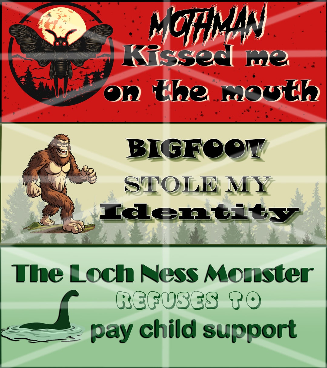 Cryptid Bumper Stickers, Mothman, Bigfoot, Loch Ness Monster - Etsy