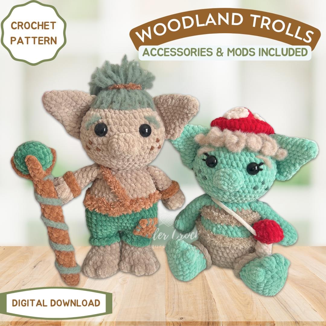 Woodland Trolls Crochet Pattern – Amigurumi PDF, Fantasy Troll Plush ...