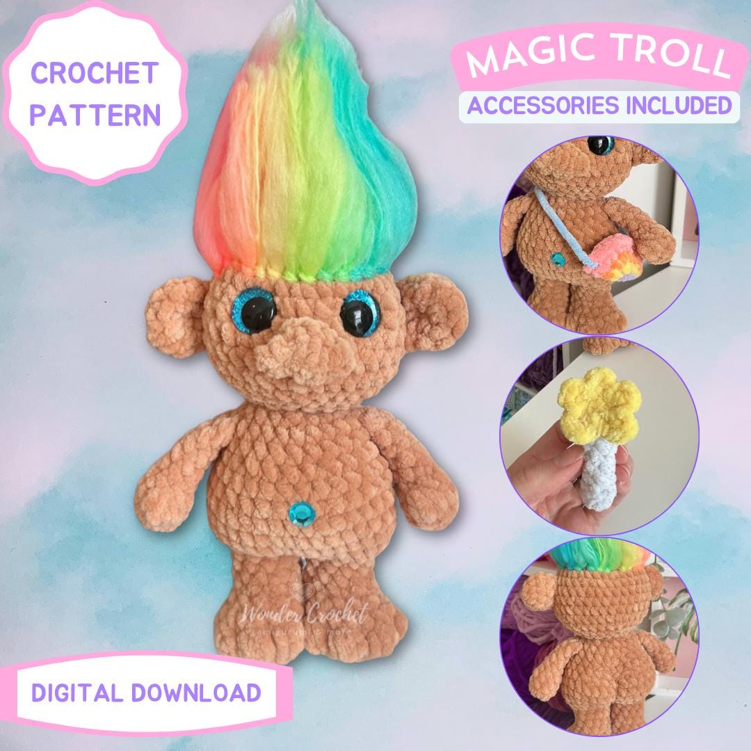 Magic Troll Crochet Pattern – Amigurumi PDF, Retro Troll Plush, Easy ...