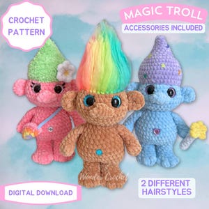 Magic Troll Crochet Pattern – Amigurumi PDF, Retro Troll Plush, Easy ...