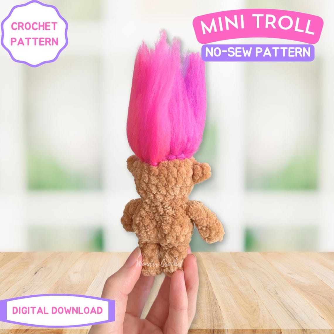 MINI No-sew Troll Crochet Pattern - Easy Amigurumi, 90's Troll PDF ...