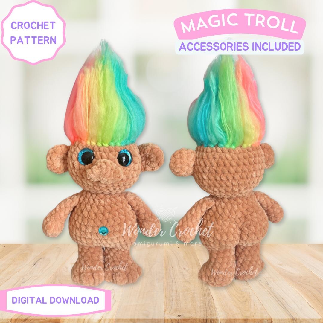 Magic Troll Crochet Pattern – Amigurumi PDF, Retro Troll Plush, Easy ...