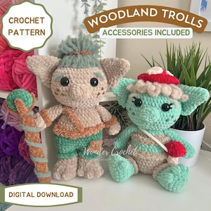 Woodland Trolls Crochet Pattern – Amigurumi PDF, Fantasy Troll Plush ...