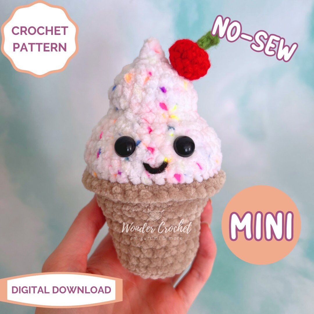 NO-SEW MINI Ice Cream Cone Plush Crochet Pattern - Amigurumi - Etsy