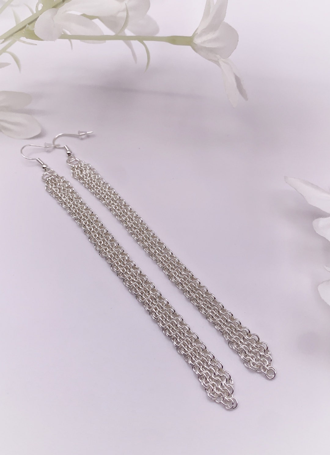 XL Long Silver Chainmail Sheet Earrings - Etsy