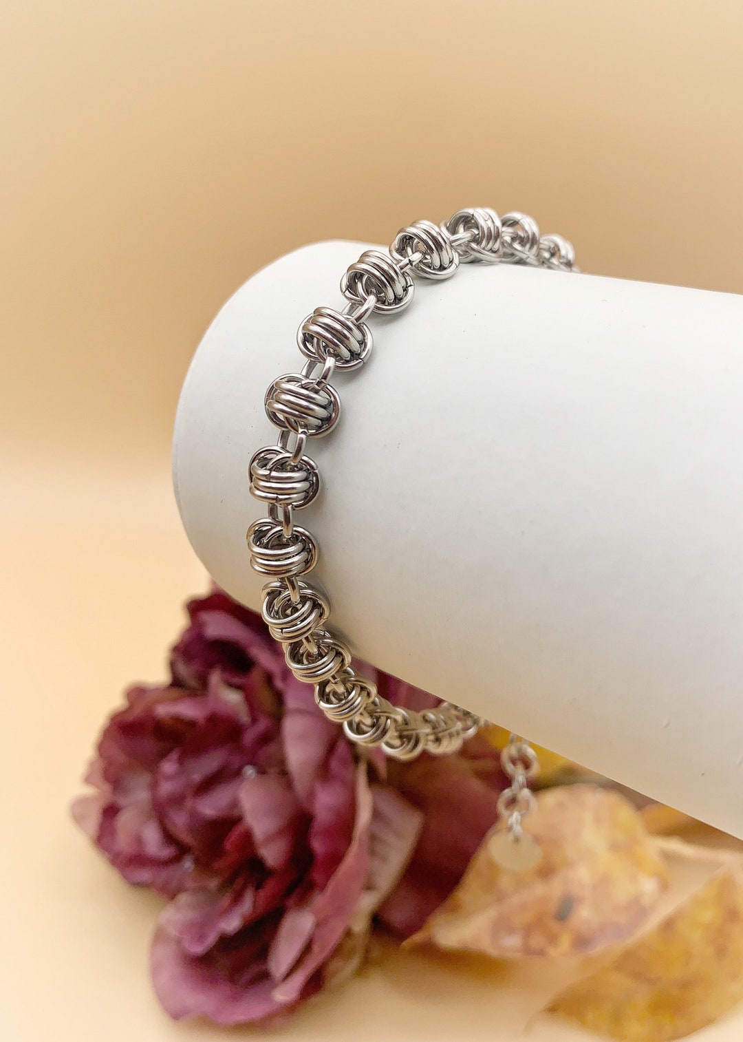 Stainless Steel Barrel Weave Chain Bracelet - Etsy
