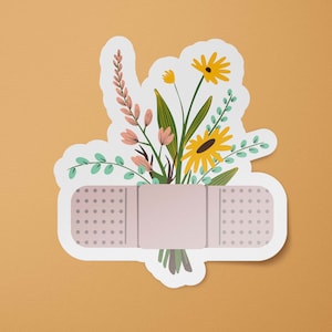 Flower Bandaid Sticker | Mental Health Stickers | Botanical | Flowers ...