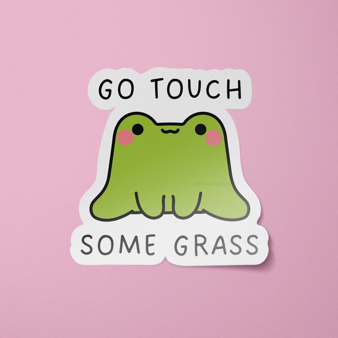 Go Touch Some Grass Sticker Funny Meme Waterproof Decal Frog Stickers Etsy