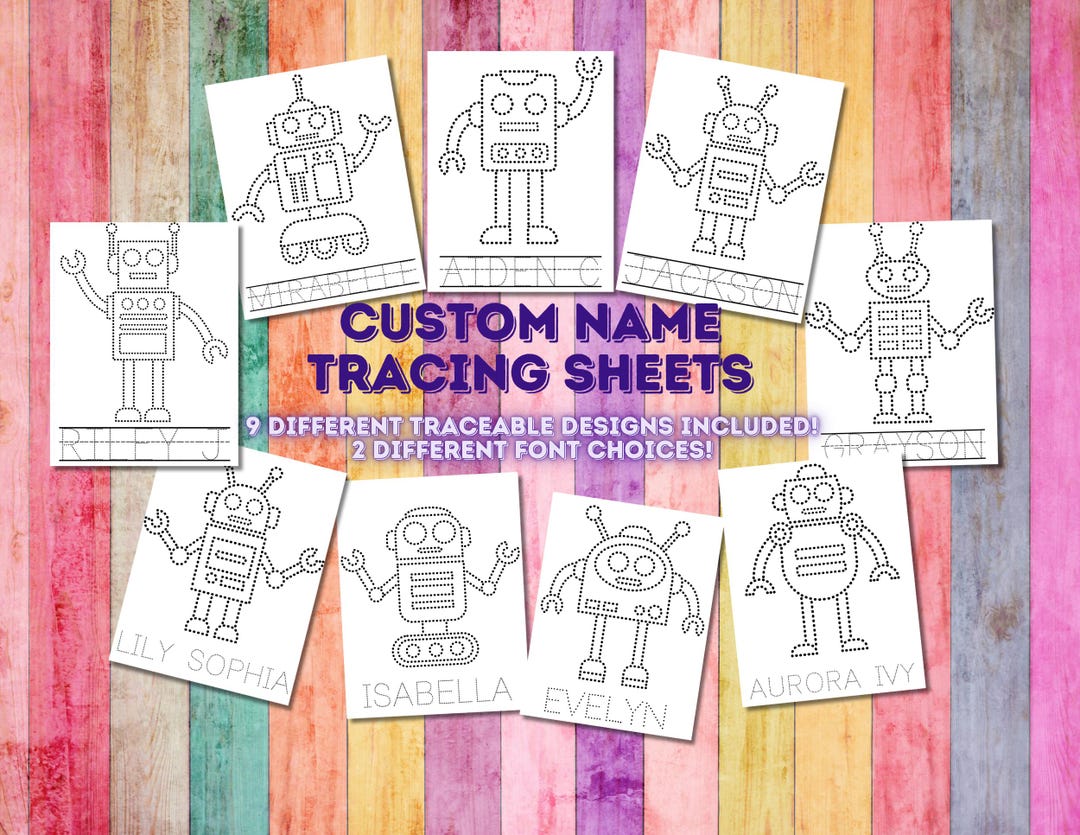 Custom Robot Name Tracing Sheet 9 Unique Characters! Preschool ...