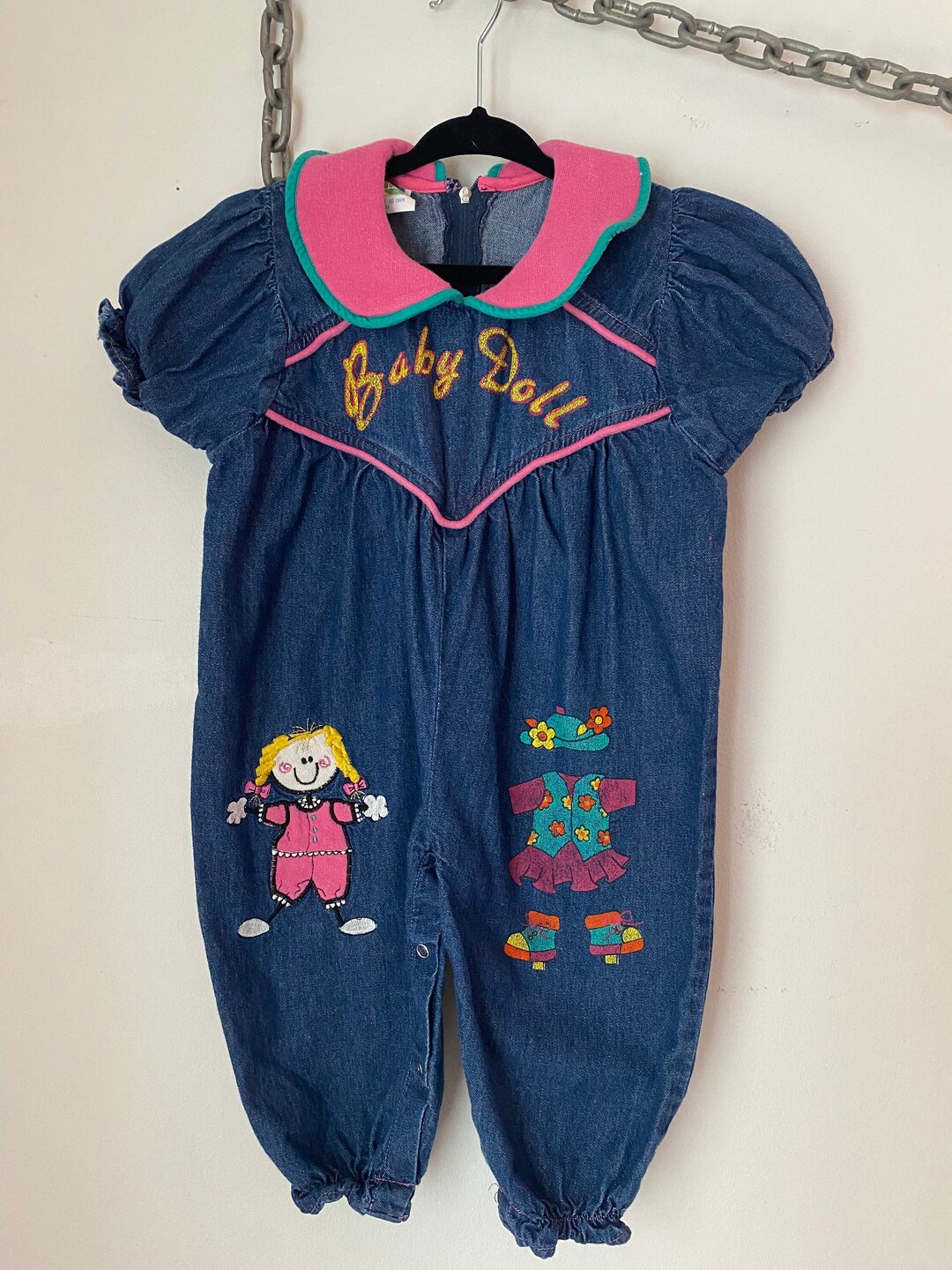 Baby Doll ~ Vintage Denim Jumpsuit Baby Playsuit Onesie ~ 18 Month Old ...