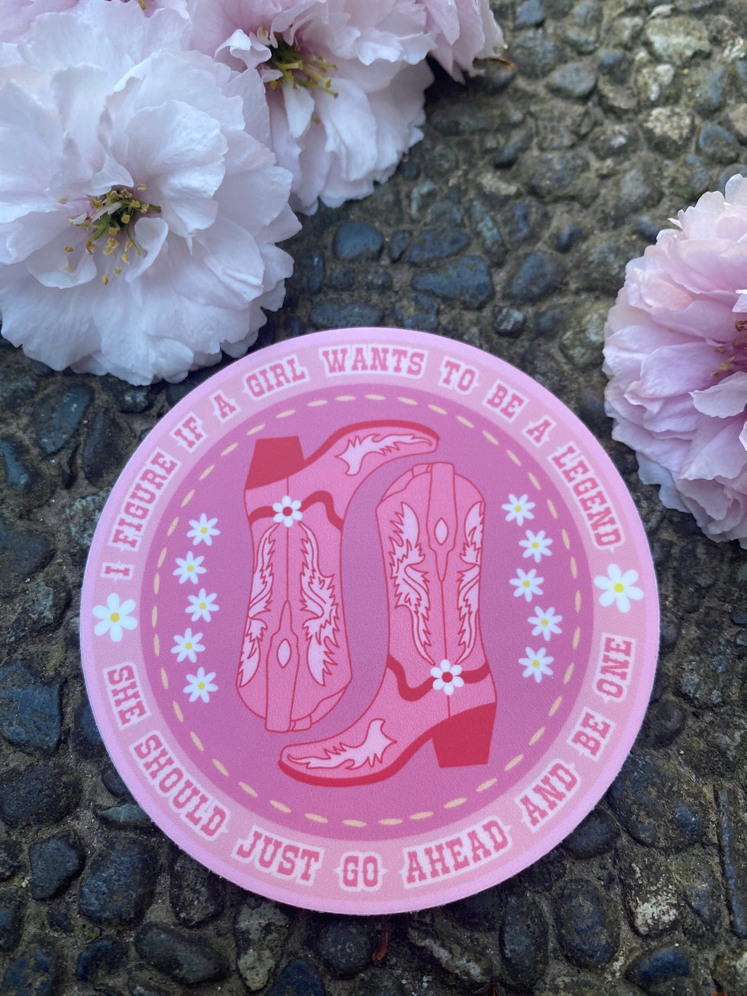 Pink Cowgirl Boots Feminist Sticker, Country Western Rodeo Stickers ...