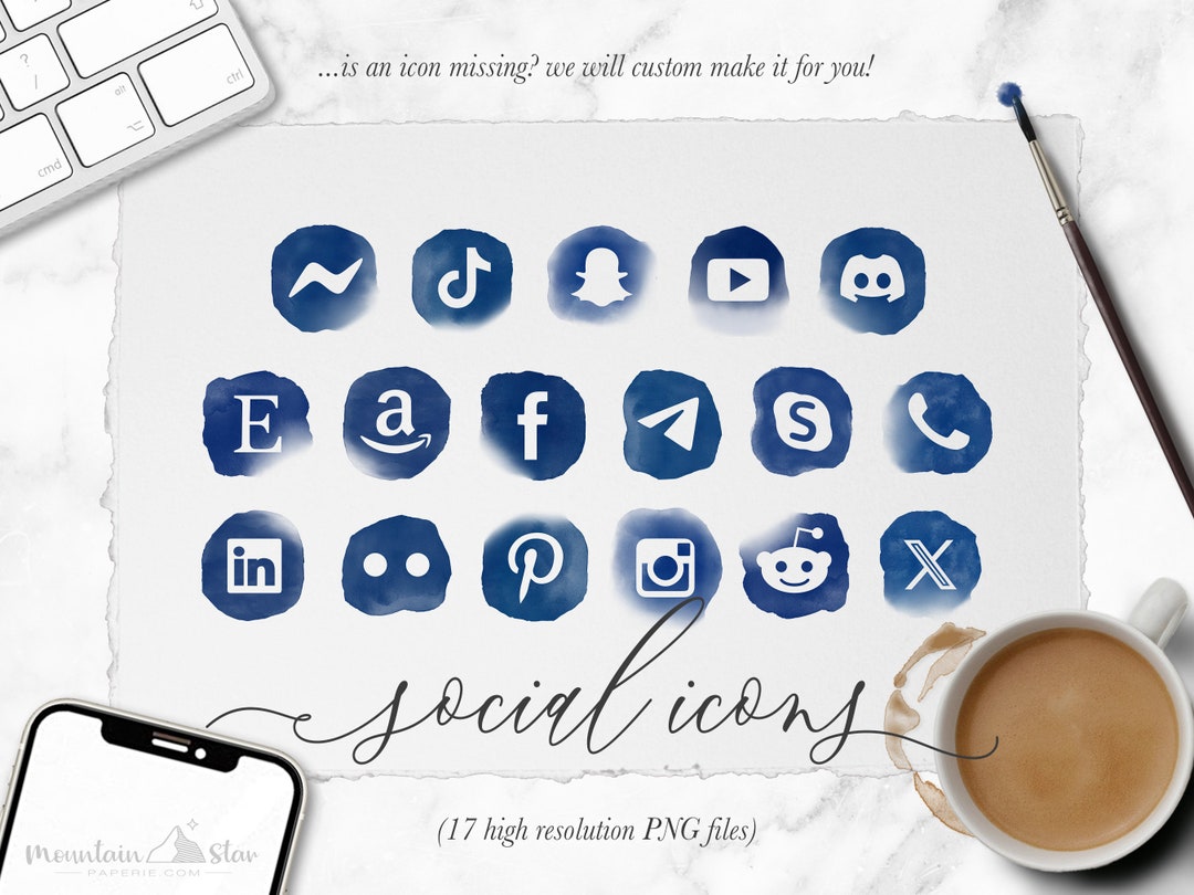 PNG → Social Media Watercolour Icon Buttons Transparent Background - Etsy