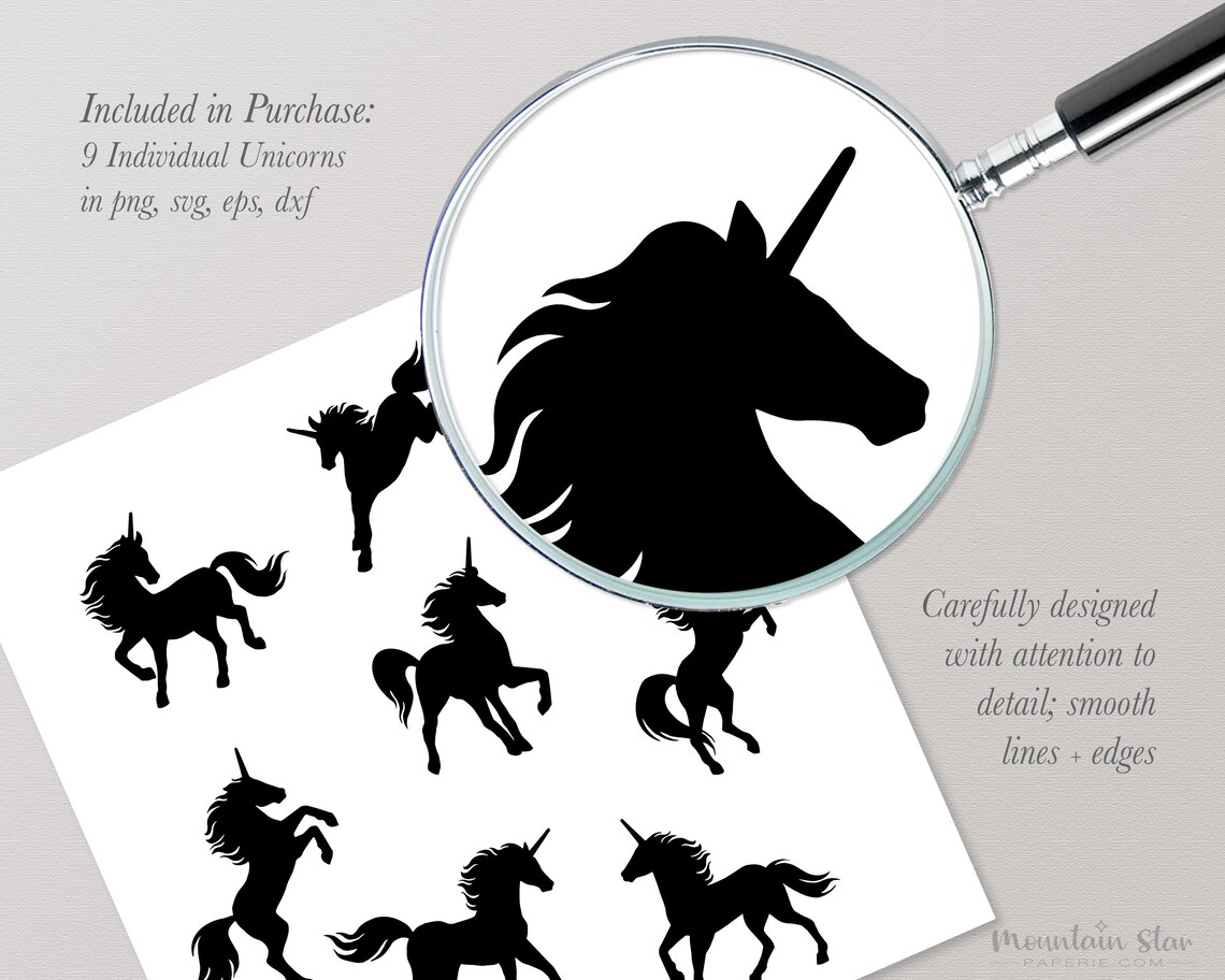 Png • Svg • Eps • Dxf → Unicorn Clipart Graphics Set, 9 Unicorn ...