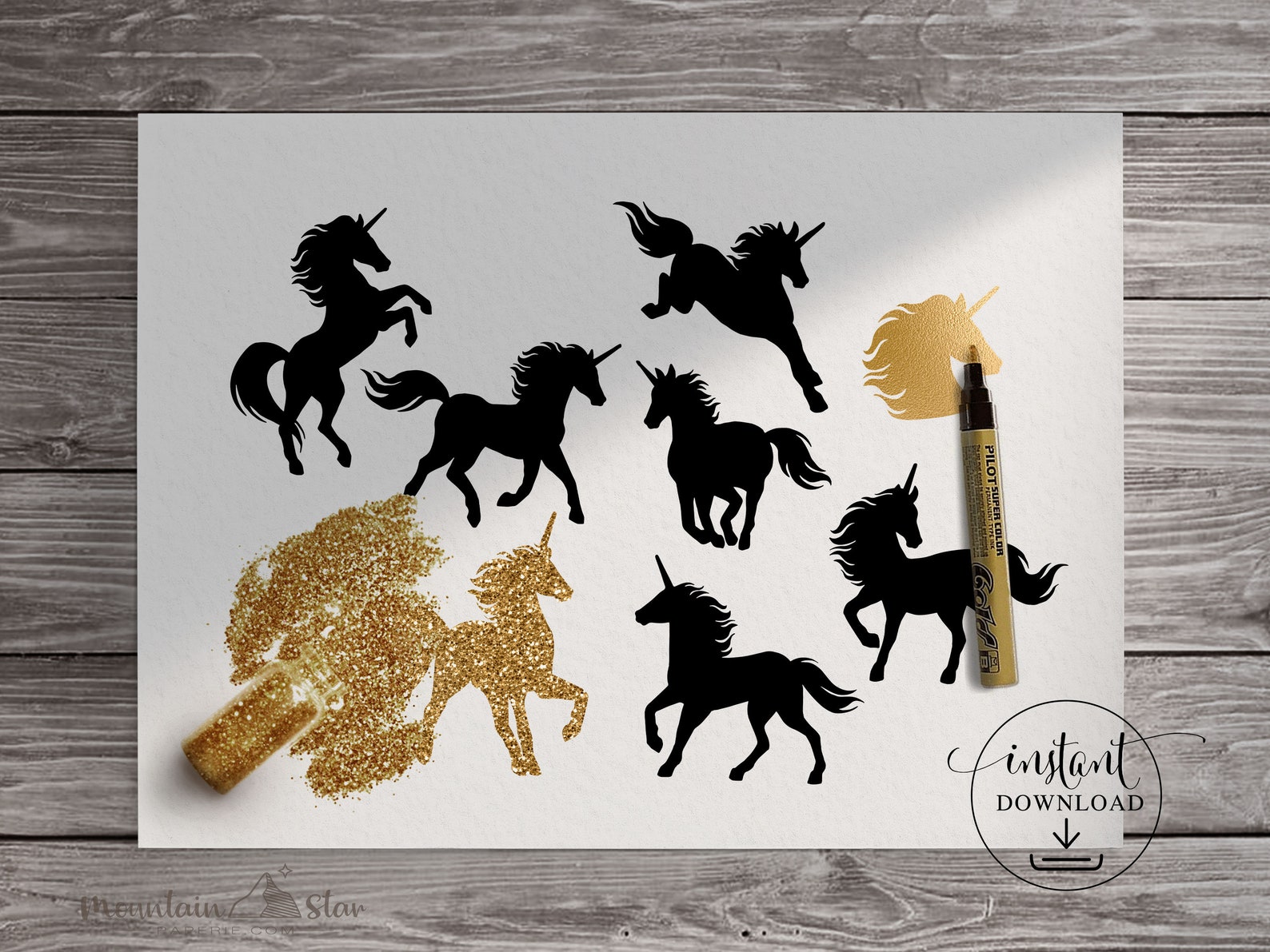 Png • Svg • Eps • Dxf → Unicorn Clipart Graphics Set, 9 Unicorn ...