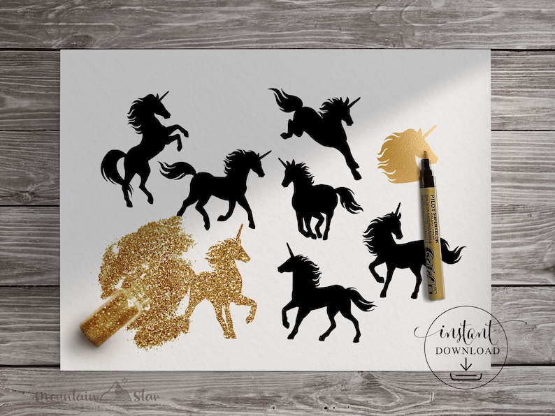 Png • Svg • Eps • Dxf → Unicorn Clipart Graphics Set, 9 Unicorn ...