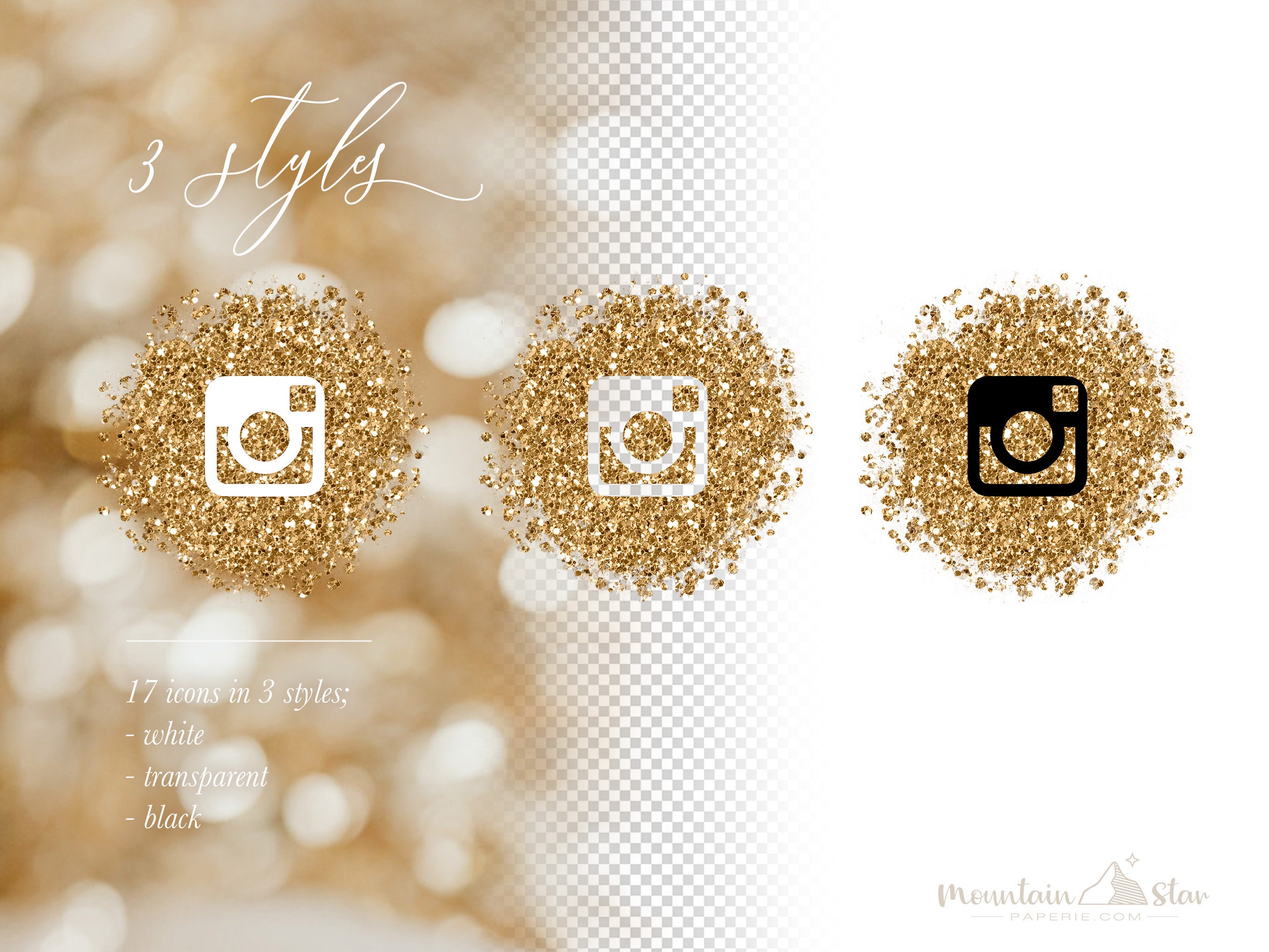 PNG → Social Media Gold Sparkles Icon Buttons Transparent Background - Etsy