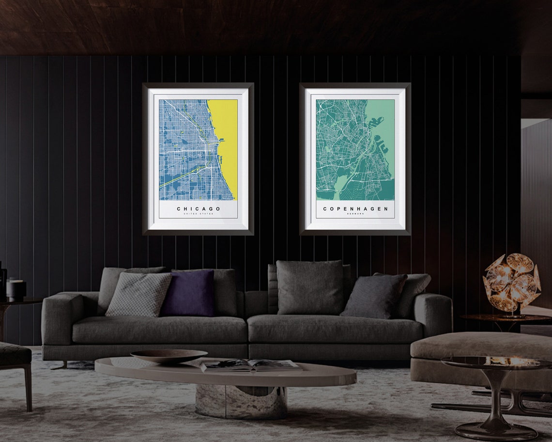 Custom City Map SET 03 Art Custom City Prints Office Decor | Etsy
