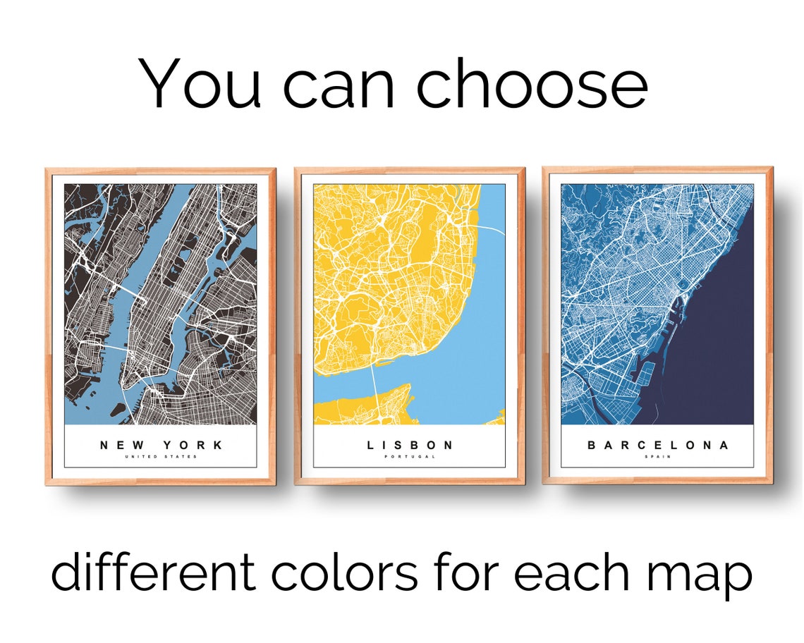 Custom City Maps SET 04 Art Custom City Prints Office | Etsy