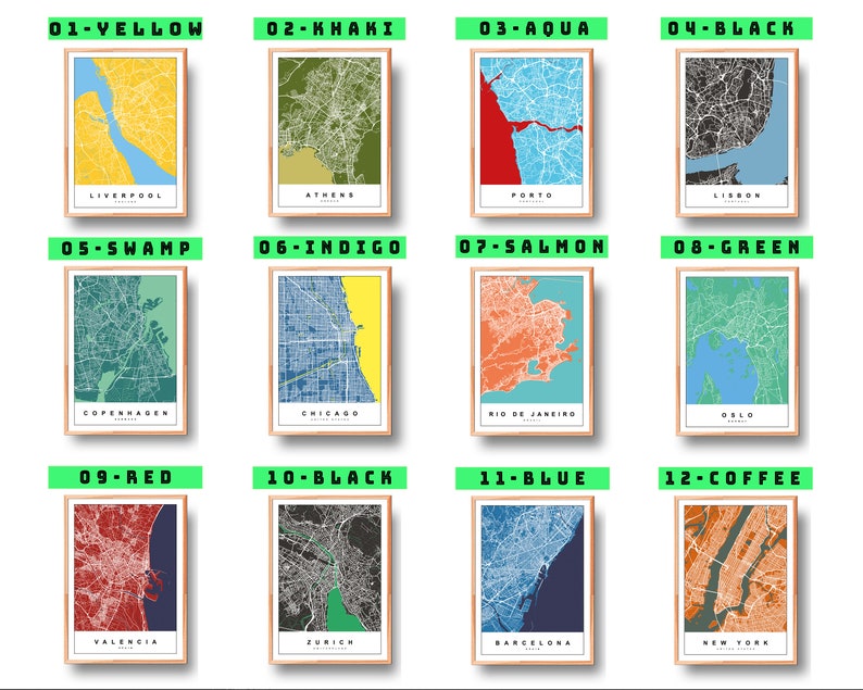 Custom City Map SET 03 Art Custom City Prints Office Decor - Etsy