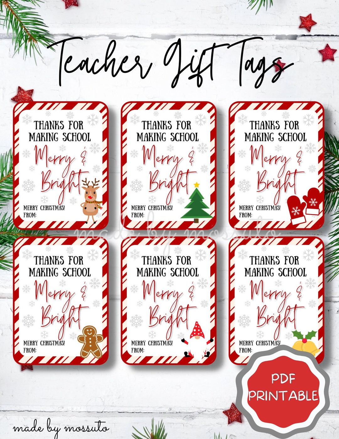 Christmas Teacher Gift Tags PDF Digital Download - Etsy