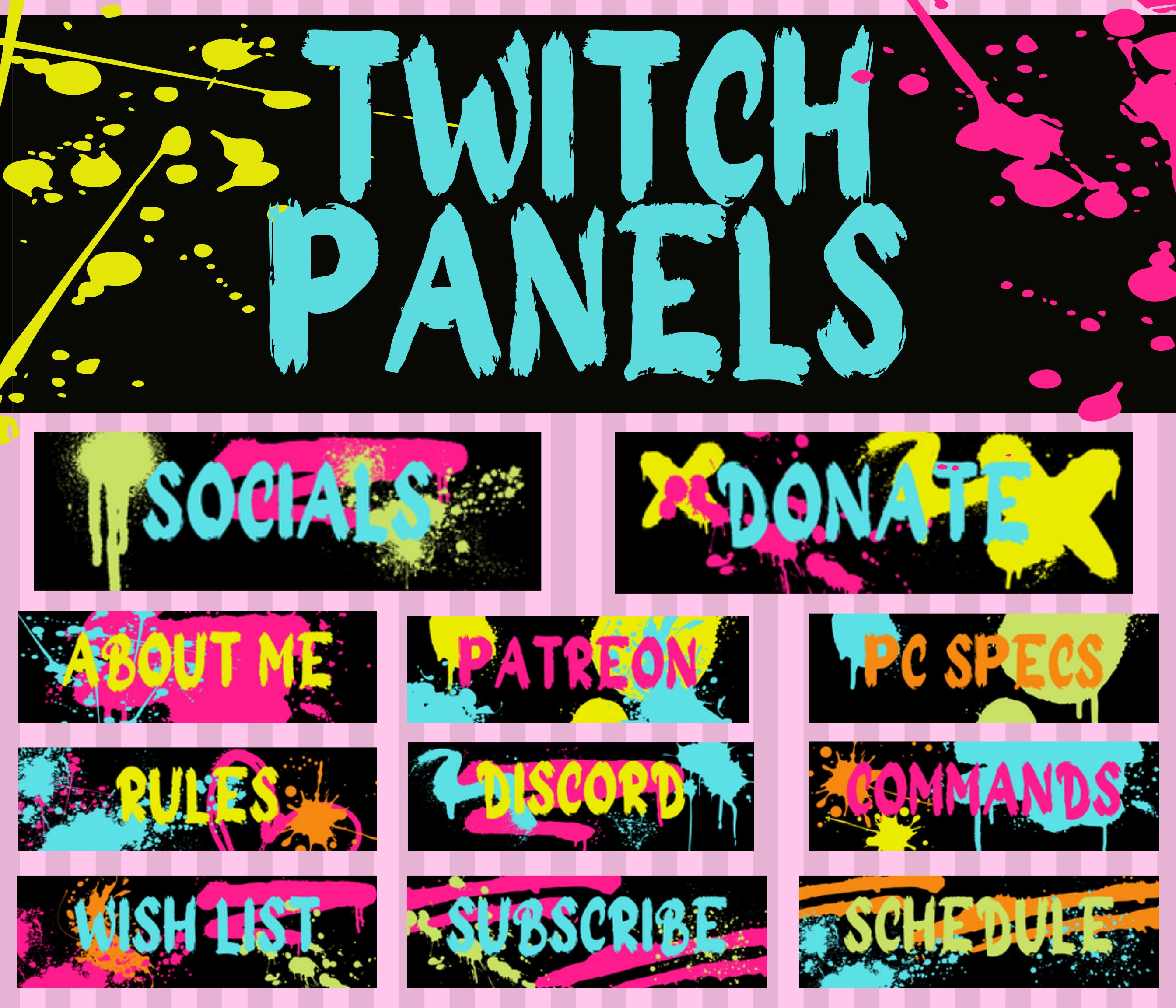 Twitch Panels Graffiti Twitch Panels Neon Splatter Paint | Etsy