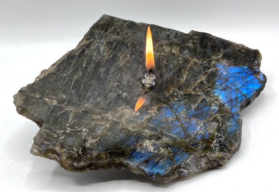 Madagascar Labradorite Iridescent Rock Oil Candle Handmade - Etsy