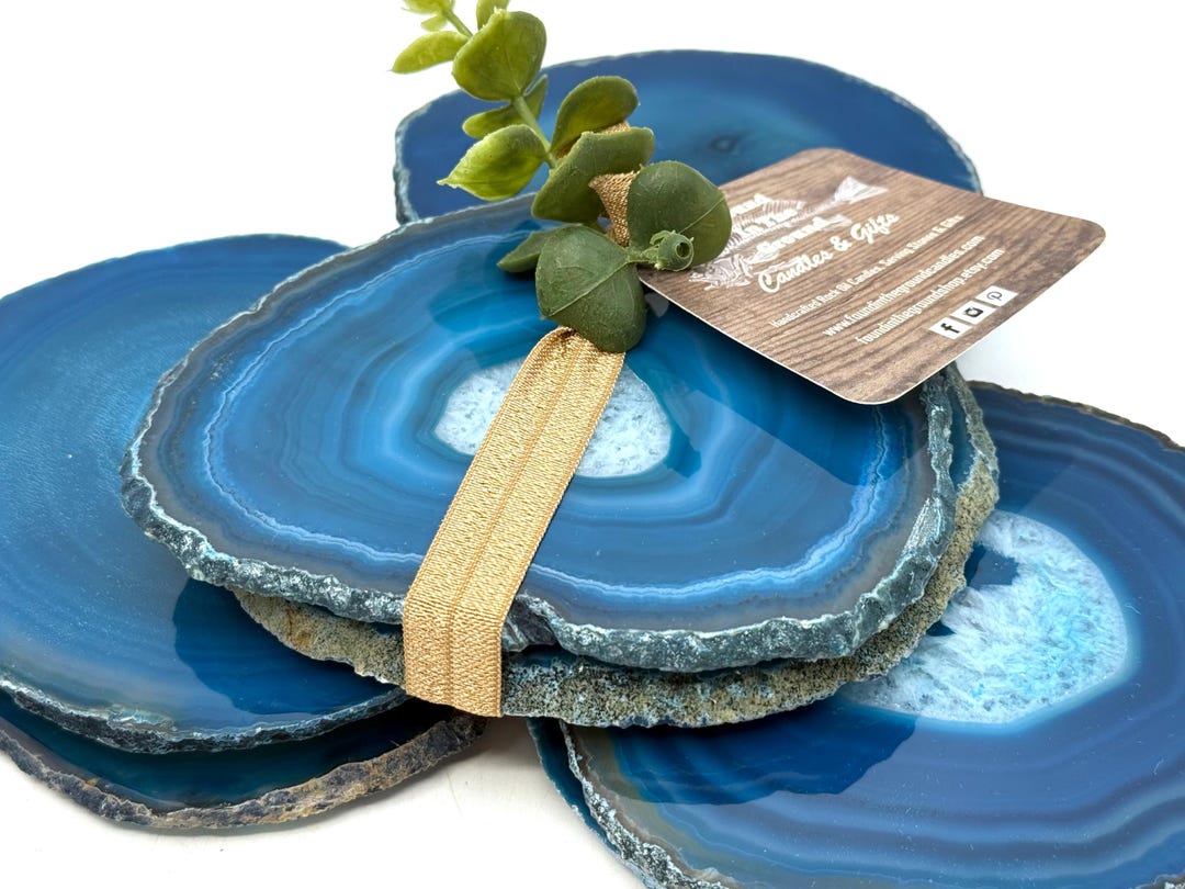 Gift-readyteal Agate Coasters – Set of 2 | 5” Polished Stone Gift Set ...