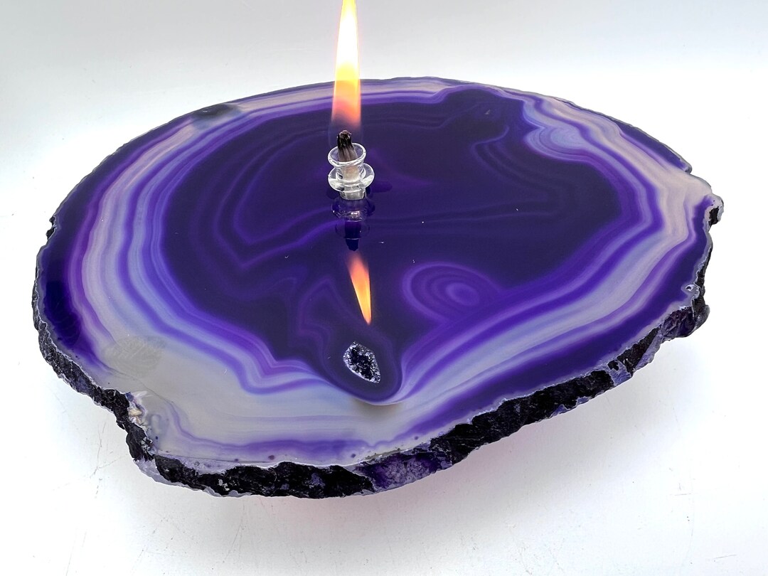 Handmade Purple Agate Rock Candle. Sliced Agate Geode Oil Lamp is ...