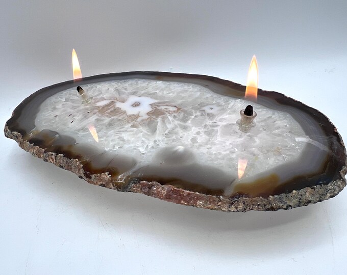 Large Brazilian Agate 2 Wick Oil Lamp. Handmade Natural Agate Rock ...
