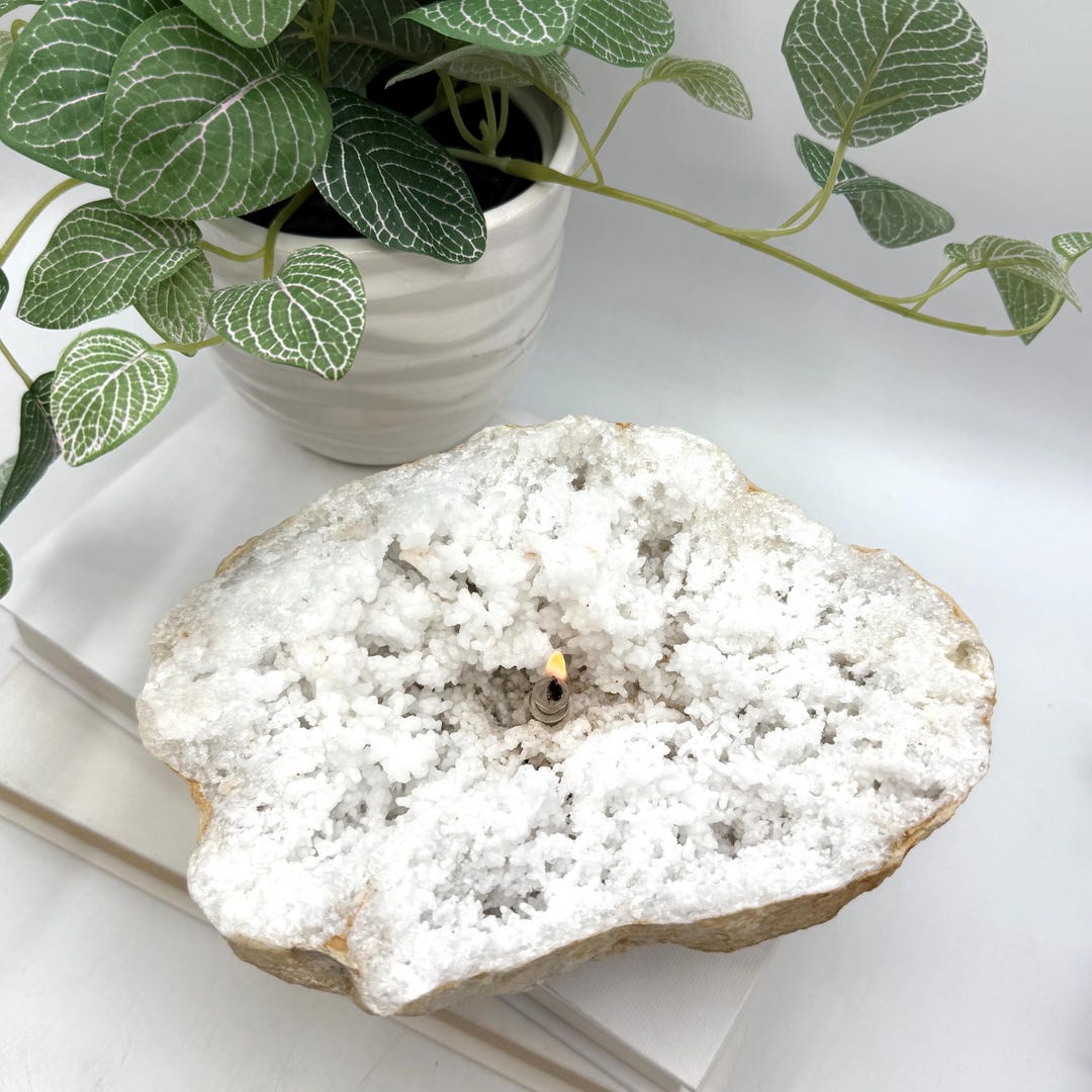 Geode Oil Lamp | Thick Half Geode Crystal Candle | Handmade Rock Oil ...