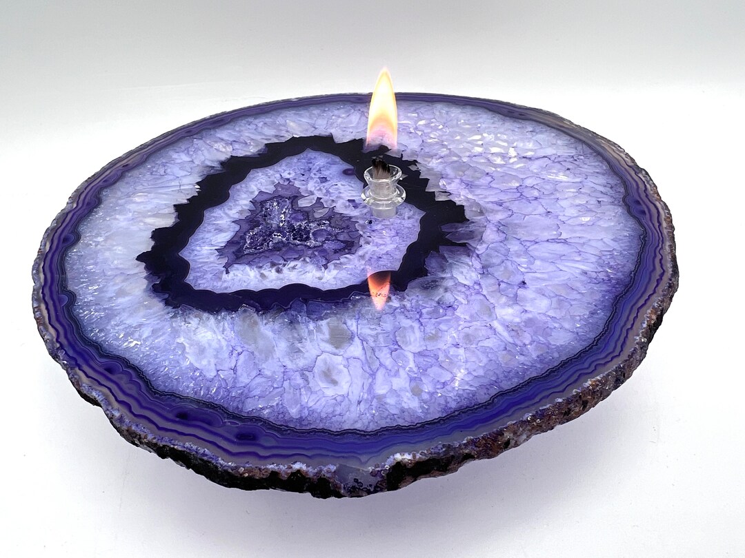 Handmade Purple Agate Rock Candle. Sliced Agate Geode Oil Lamp is ...